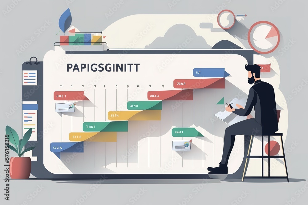 A project manager working with Gantt chart planning schedule, tracking ...