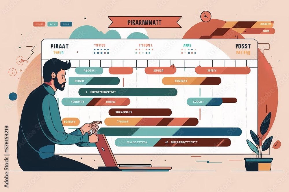 A project manager working with Gantt chart planning schedule, tracking ...