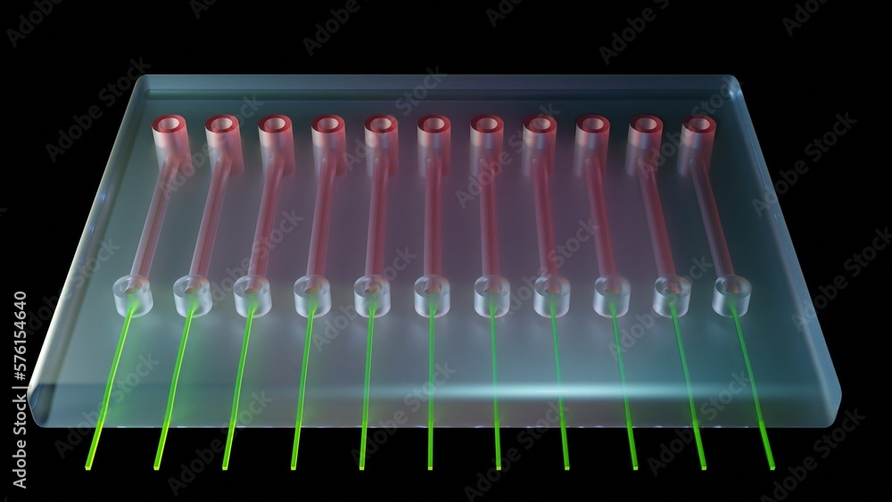 Microfluidic device chip for liquids, gases and nanoparticles. Network ...