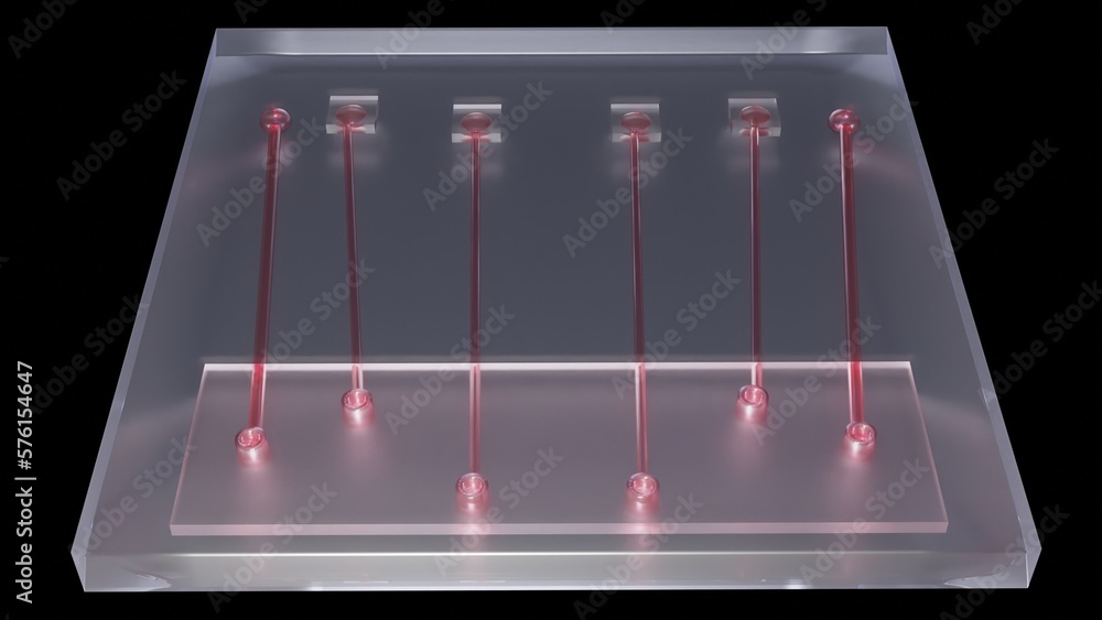 Microfluidic device chip for liquids, gases and nanoparticles. Network ...