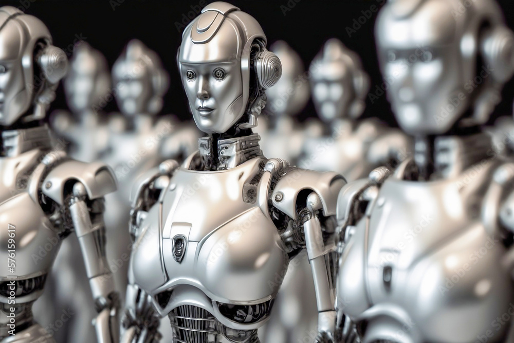 Formation of female androids in a state of unfinished production. AI ...