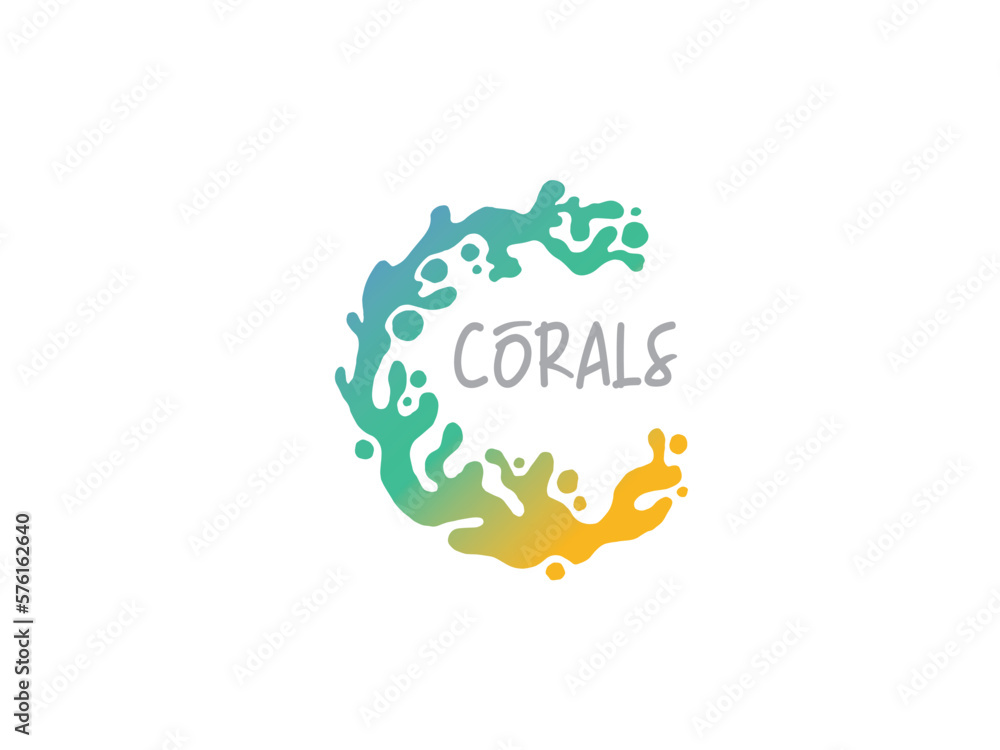 coral logo with a combination of letter c and coral reef as the icon ...