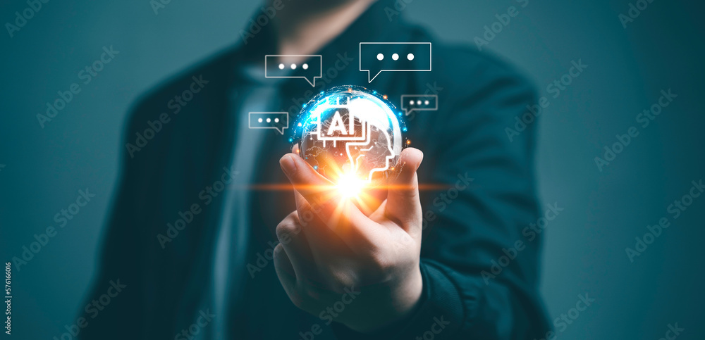 Chatbot Chat AI concept, Artificial Intelligence. Businessman using ...