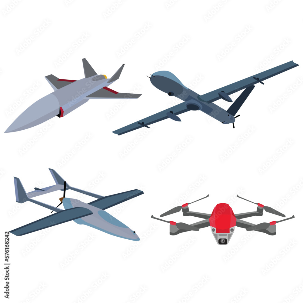 Vector illustration sets of unmanned aerial vehicle (UAV) and rotor ...