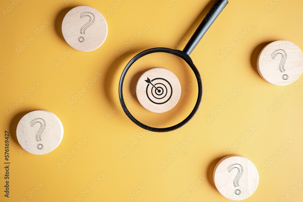 Magnifier focus to target solution target which among question icon ...