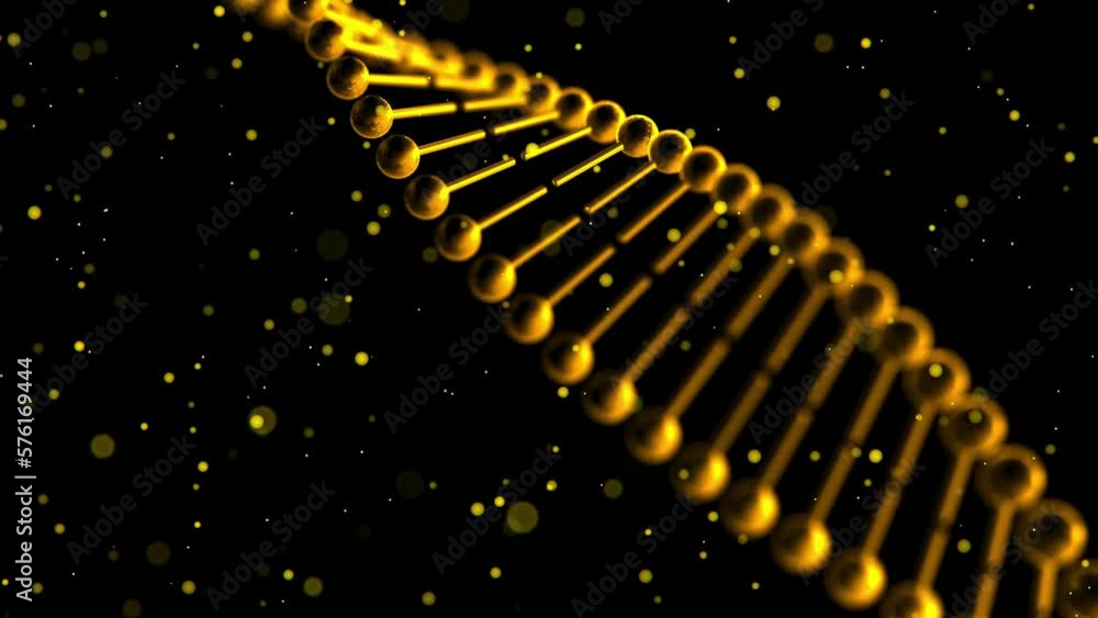 3D animation of rotating twisting golden colored DNA strands with ...
