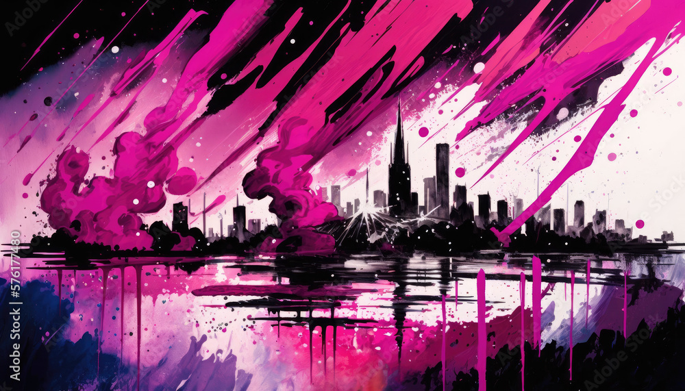 pink water color splatter, the splatters are jagged and sharp-edged ...