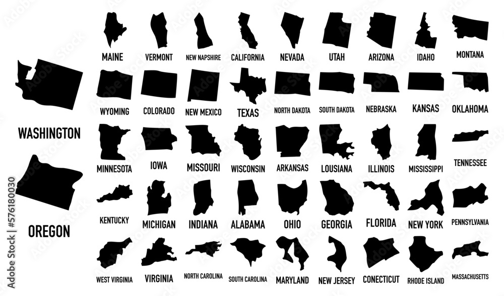 Collection States of the USA of America. Maps of the divided states ...