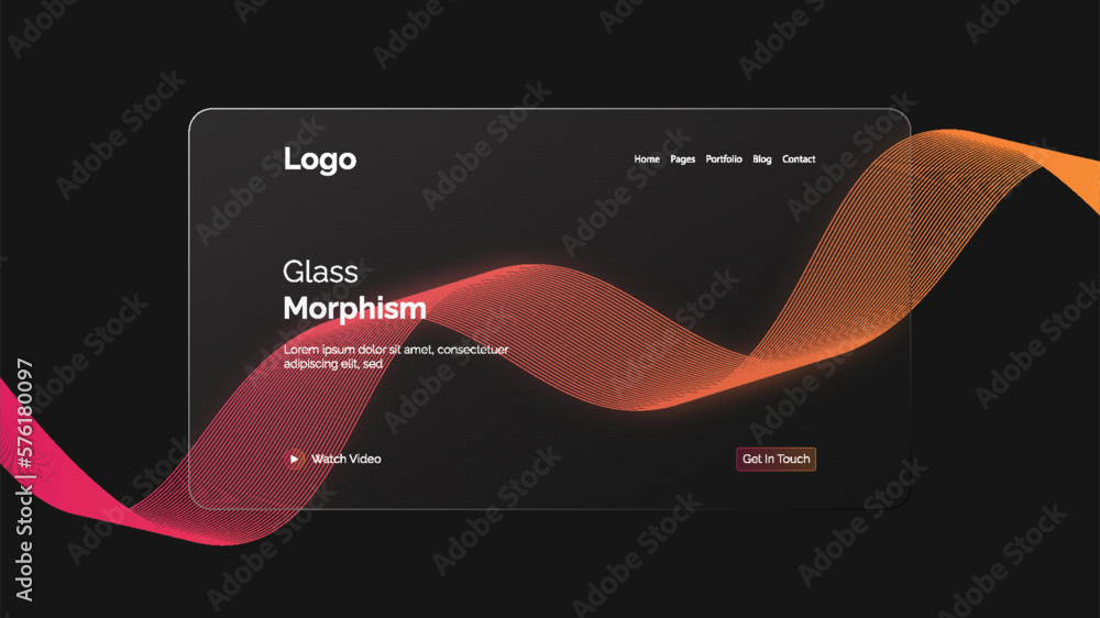Website landing page template in glassmorphism style. Horizontal ...