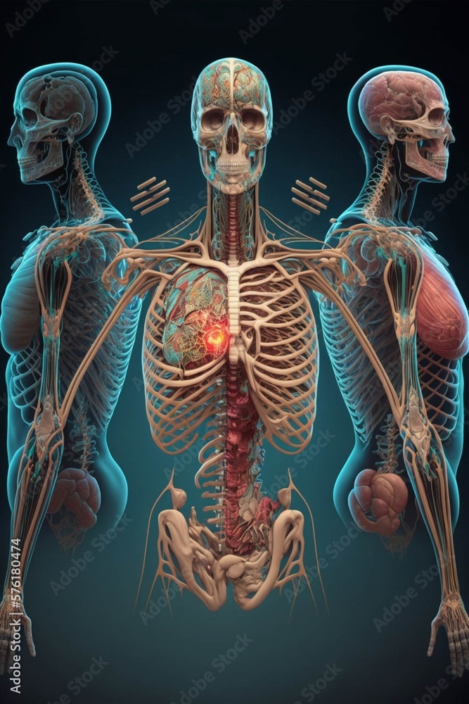 diagram of the anatomy of the human body. generative ai. Stock ...