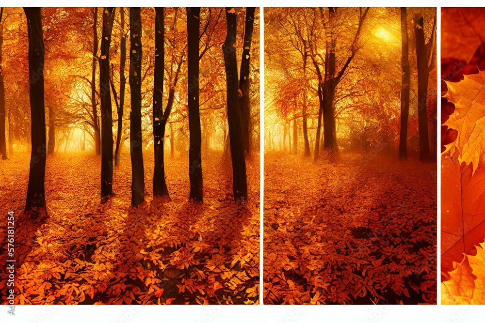 Autumn seasonal background with long horizontal border made of falling ...