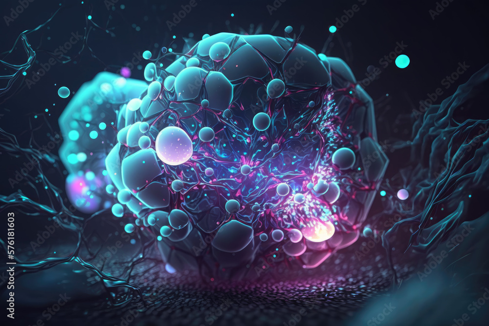 Glowing neurons firing and wiring together in a neural network of human brain. Abstract ...