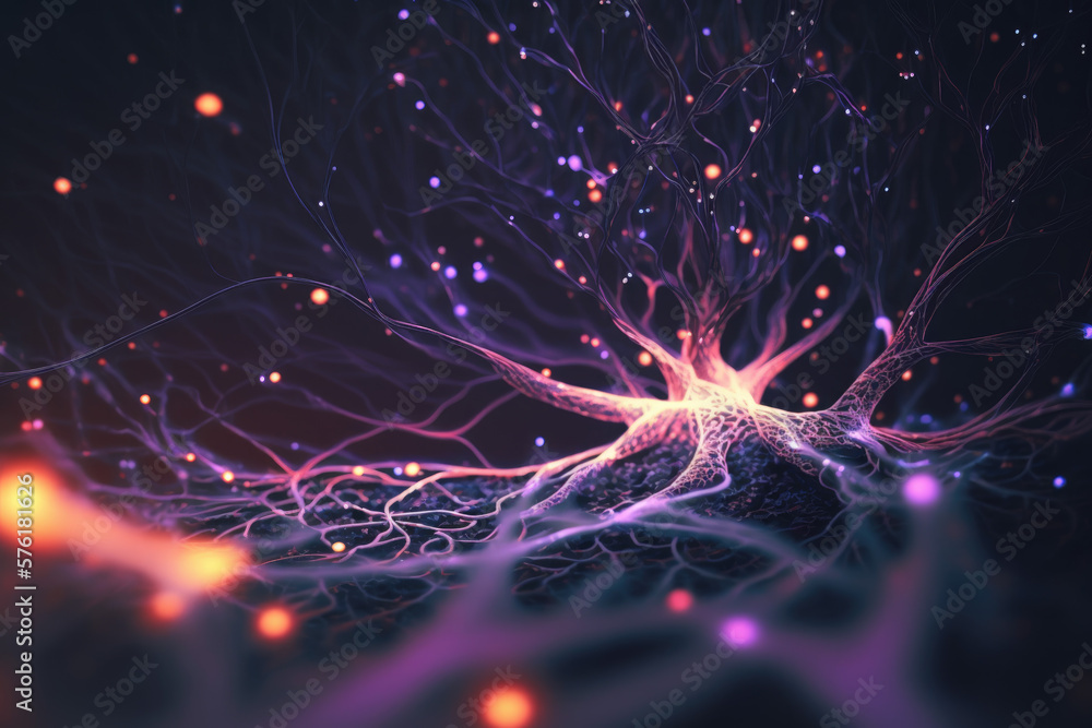 Abstract concept of human brain activity. Neurons firing and wiring ...