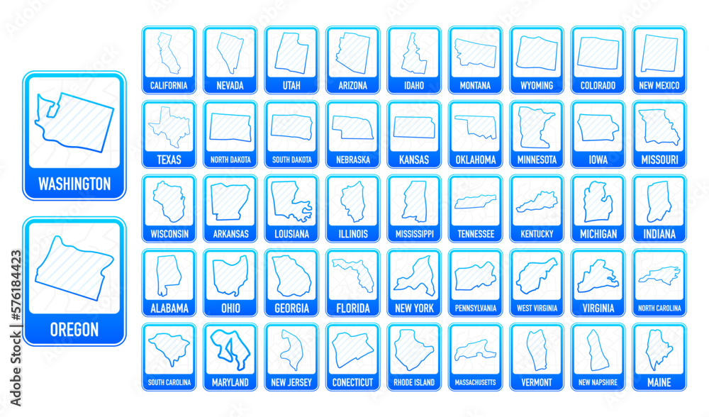 Collection States of the USA of America. Maps of the divided states ...