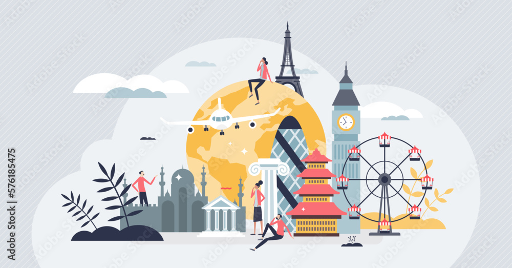 World tourism and global travel with symbolic heritage places tiny ...