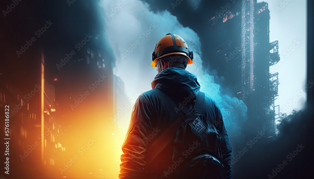 Safety profession construction , fireman wearing safety uniform from ...
