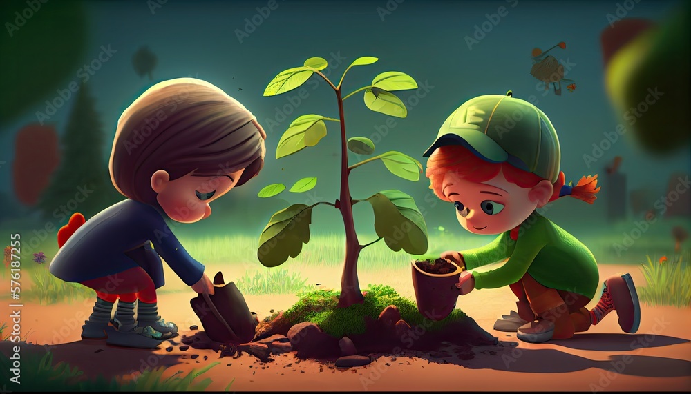 cartoon children planting trees Earth Day the importance of loving ...