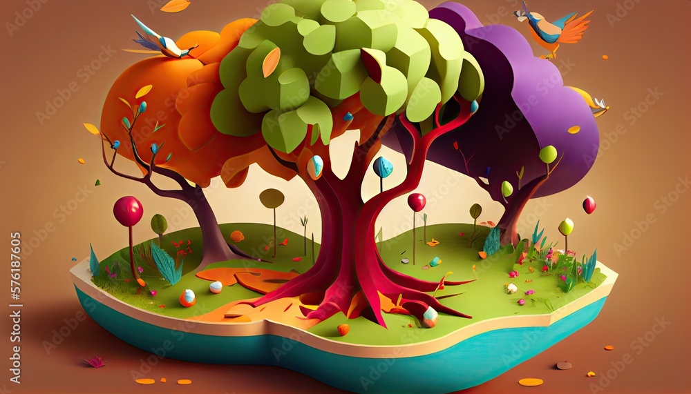 Cartoon design tree planting illustration colorful Earth Day the ...