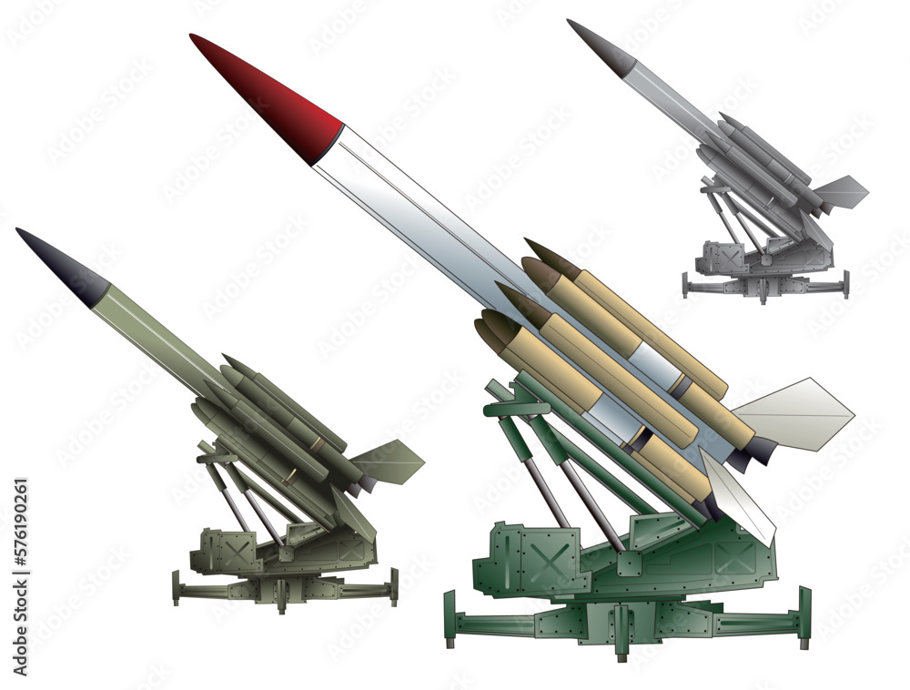 Surface-to-air missile launcher for intercepting aircraft (3 different ...