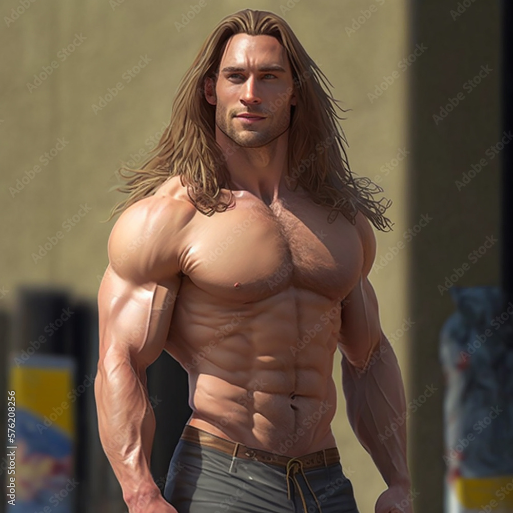 Generative AI: Illustration of a Muscular body builder standing ...