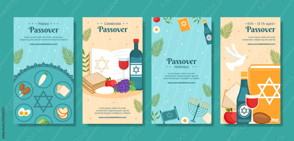 Poster Happy Passover Jewish Holiday Social Media Stories Cartoon Hand ...