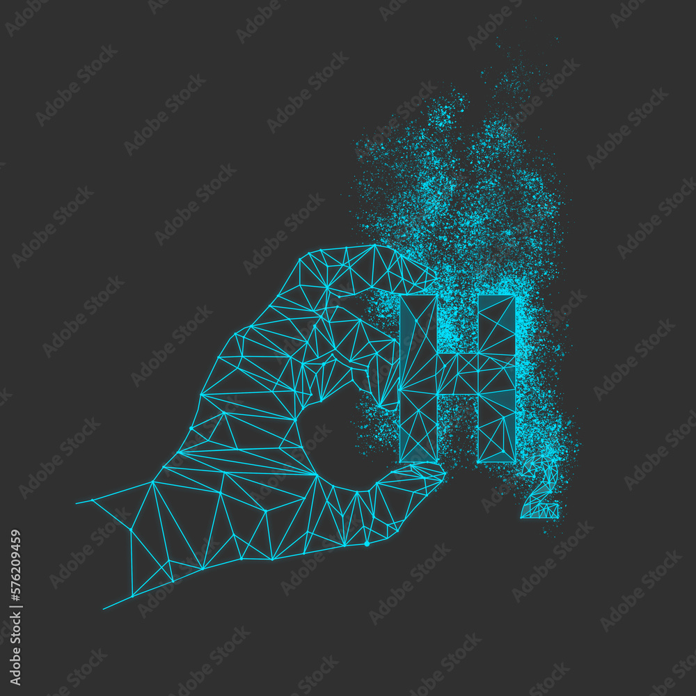 Concept of green hydrogen energy. Hand holding chemical symbol of ...