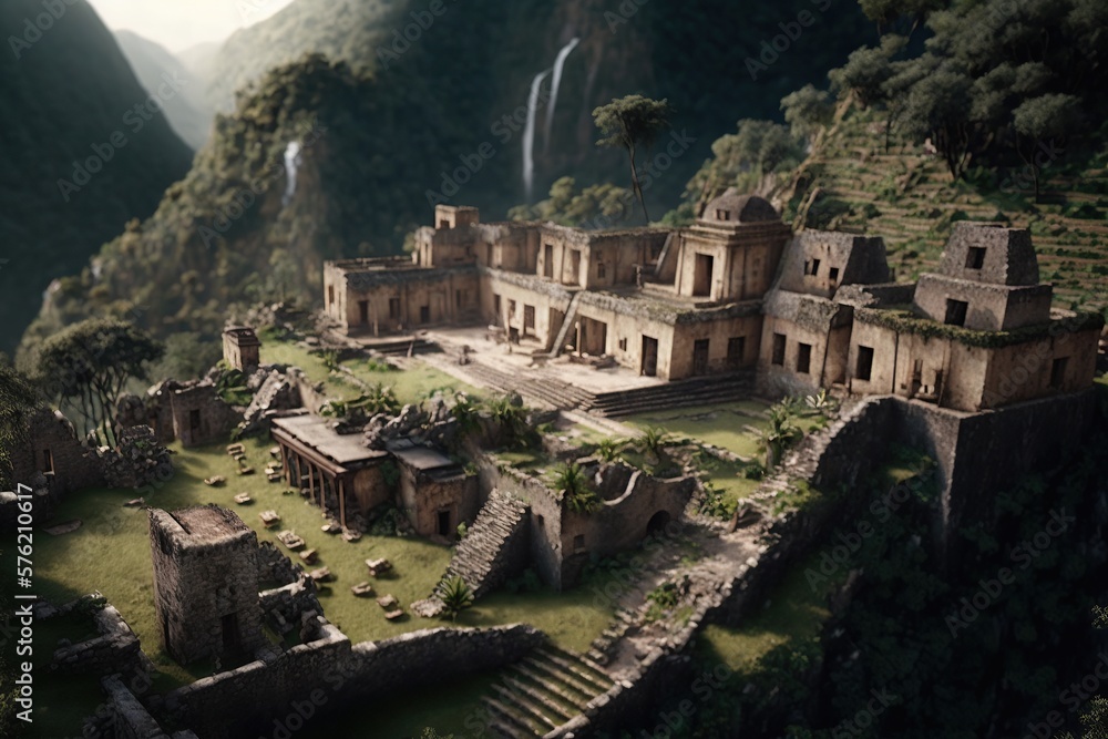 created by generative AI - Inca city ruins in mountains, old stone ...