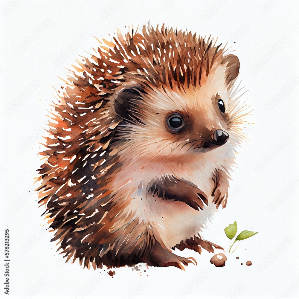 Portrait of a cute baby hedgehog, watercolor illustration Stock ...