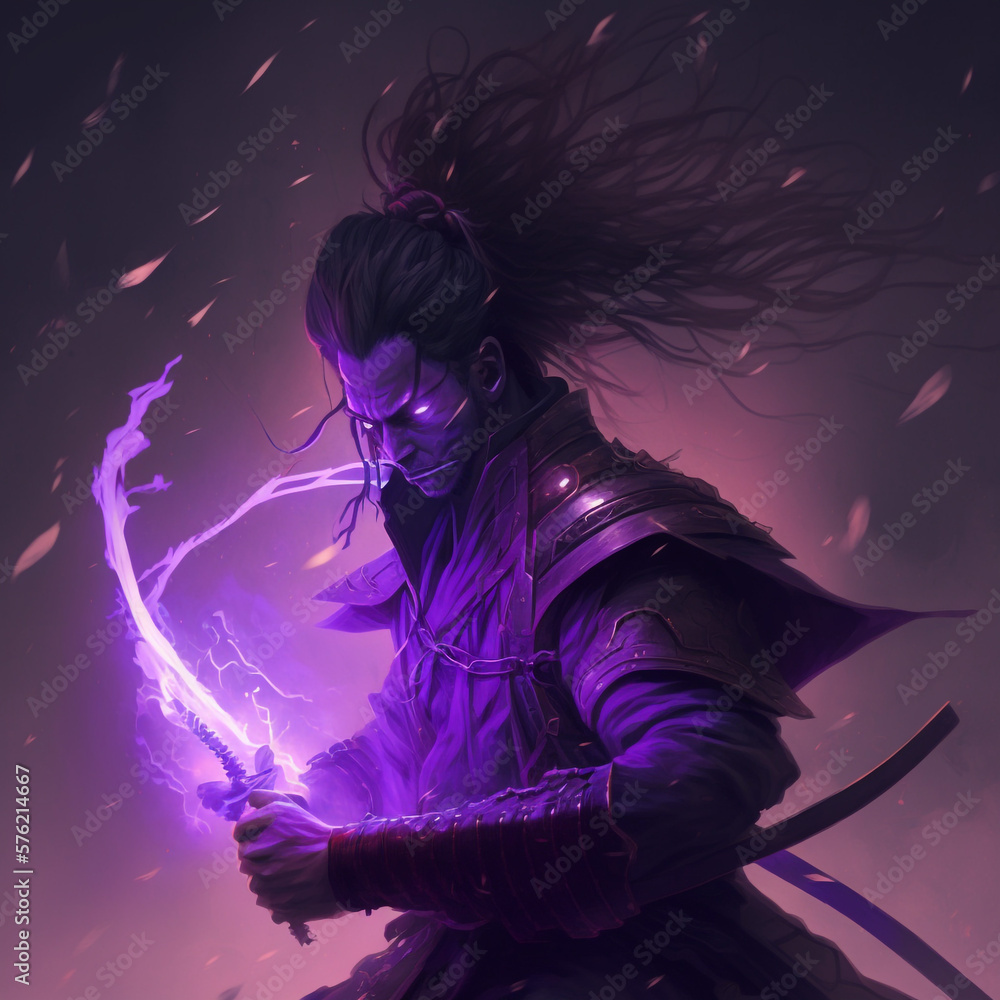 Nikicha a samurai who bends violet lightnings anime style high hd ...