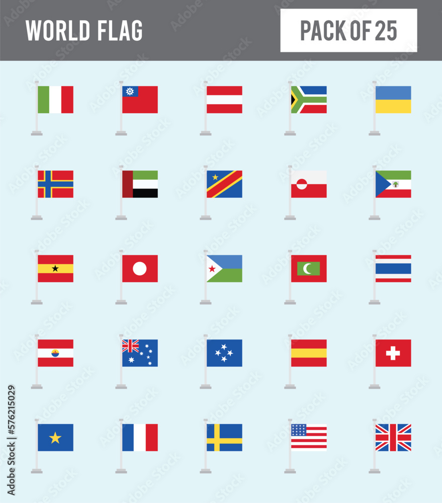 25 World Flags Pin. icons Pack. vector illustration. Stock Vector ...