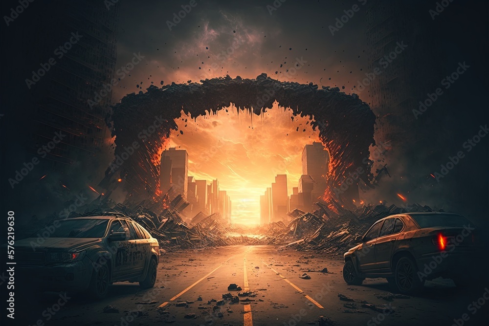 Man in the face of the end of the world. Apocalyptic epic scene ...