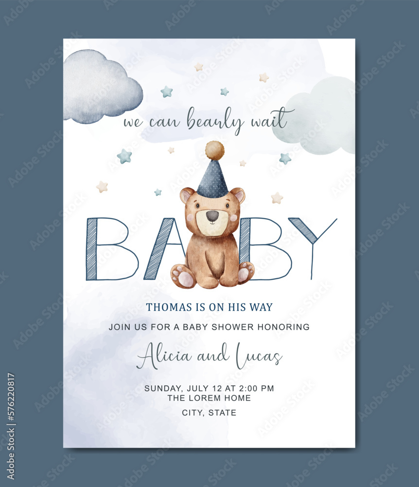 cute baby shower watercolor invitation card for baby and kids new born ...