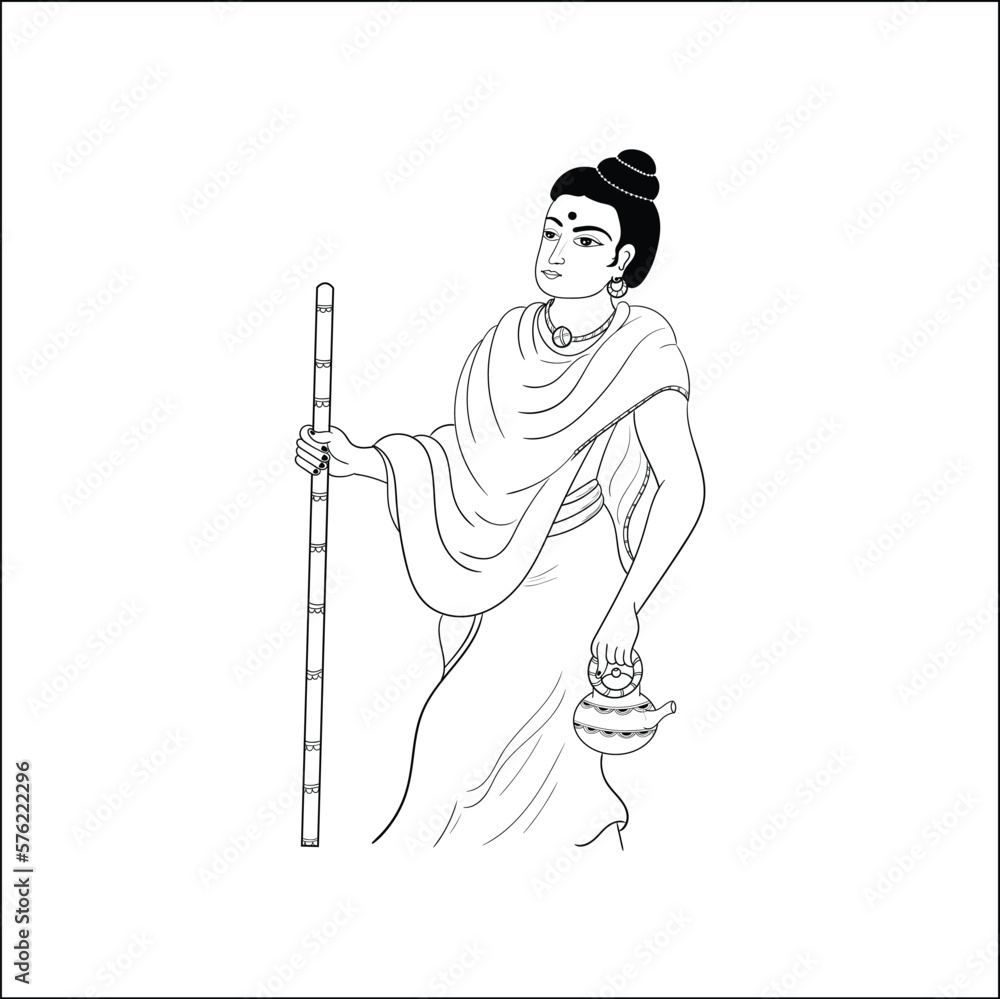Indian wedding clip art of Jain muni black and white illustration ...