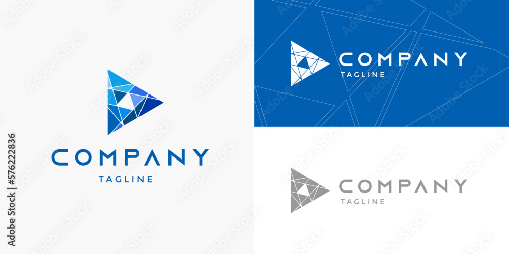 Geometric Triangle Blue Color Play Button Color App Icon Symbol Logo ...