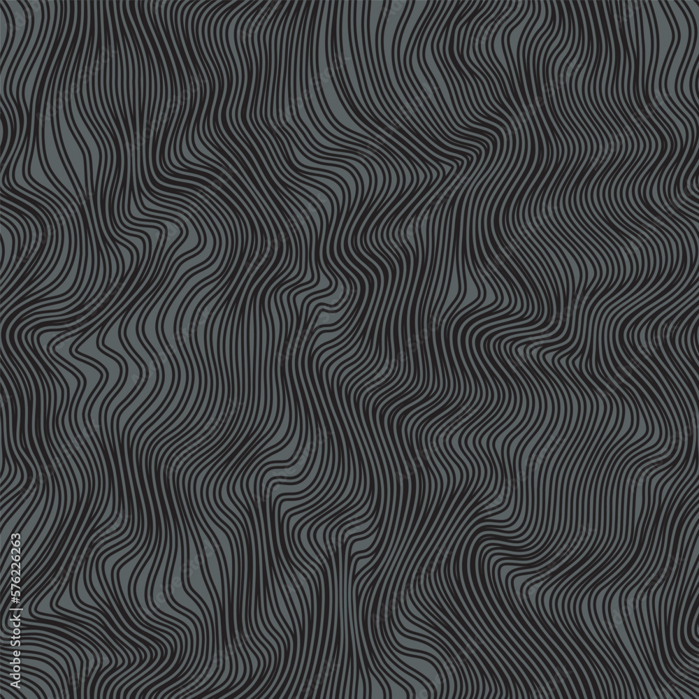 Wave dense lines pattern, black crumpled curve background. Distortion ...