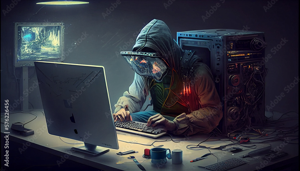 ภาพประกอบสต็อก Hacker informático robo de datos , virus troyano , suplantación de identidad ...