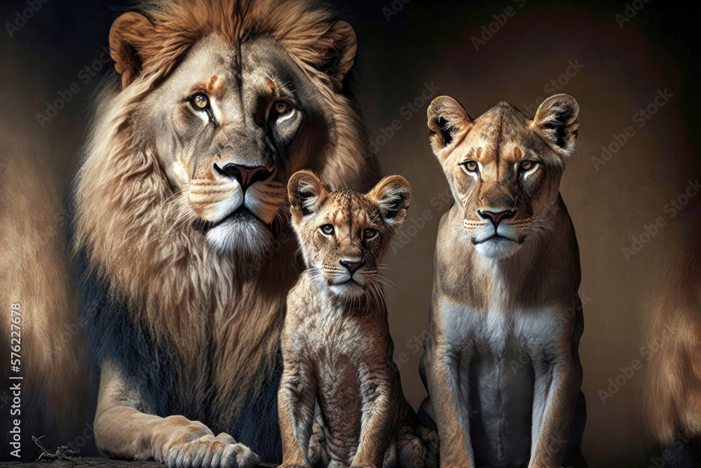 The Pride of Family: A Majestic Portrait of a Lion Family. Generative ...