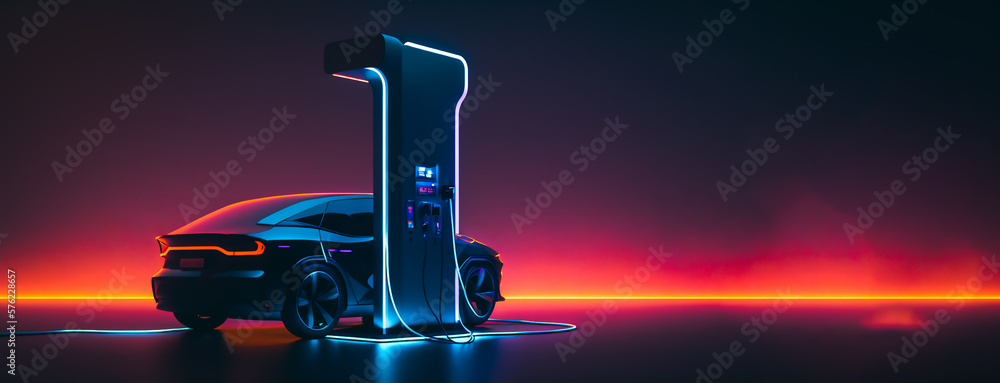 EV Car charging with modern UI control information display charging ...