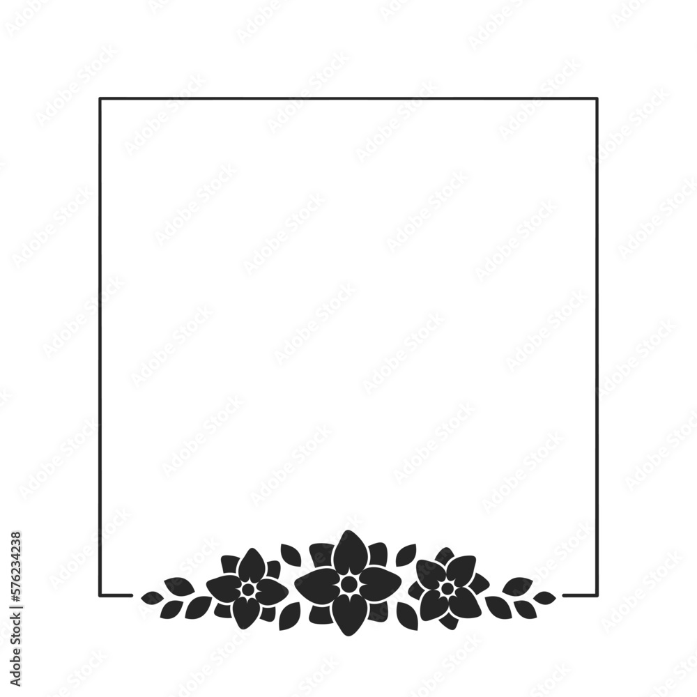 Floral frame template. Square border with hand drawn flower pattern ...