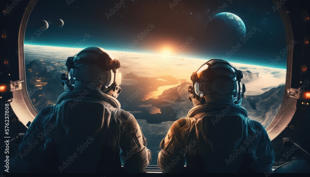 Astronaut and astronauts exploring planets in outer space, made with generated ai Stock ...