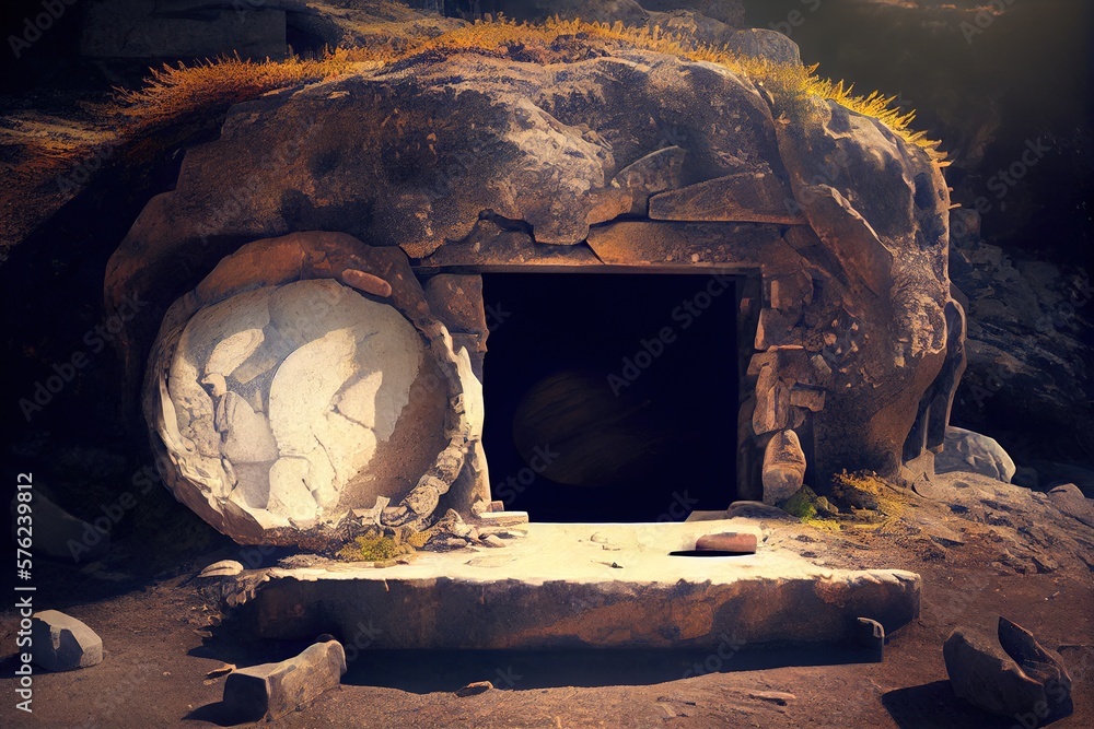 Illustrazione Stock Empty tomb, resurrection of Jesus Christ. Easter ...