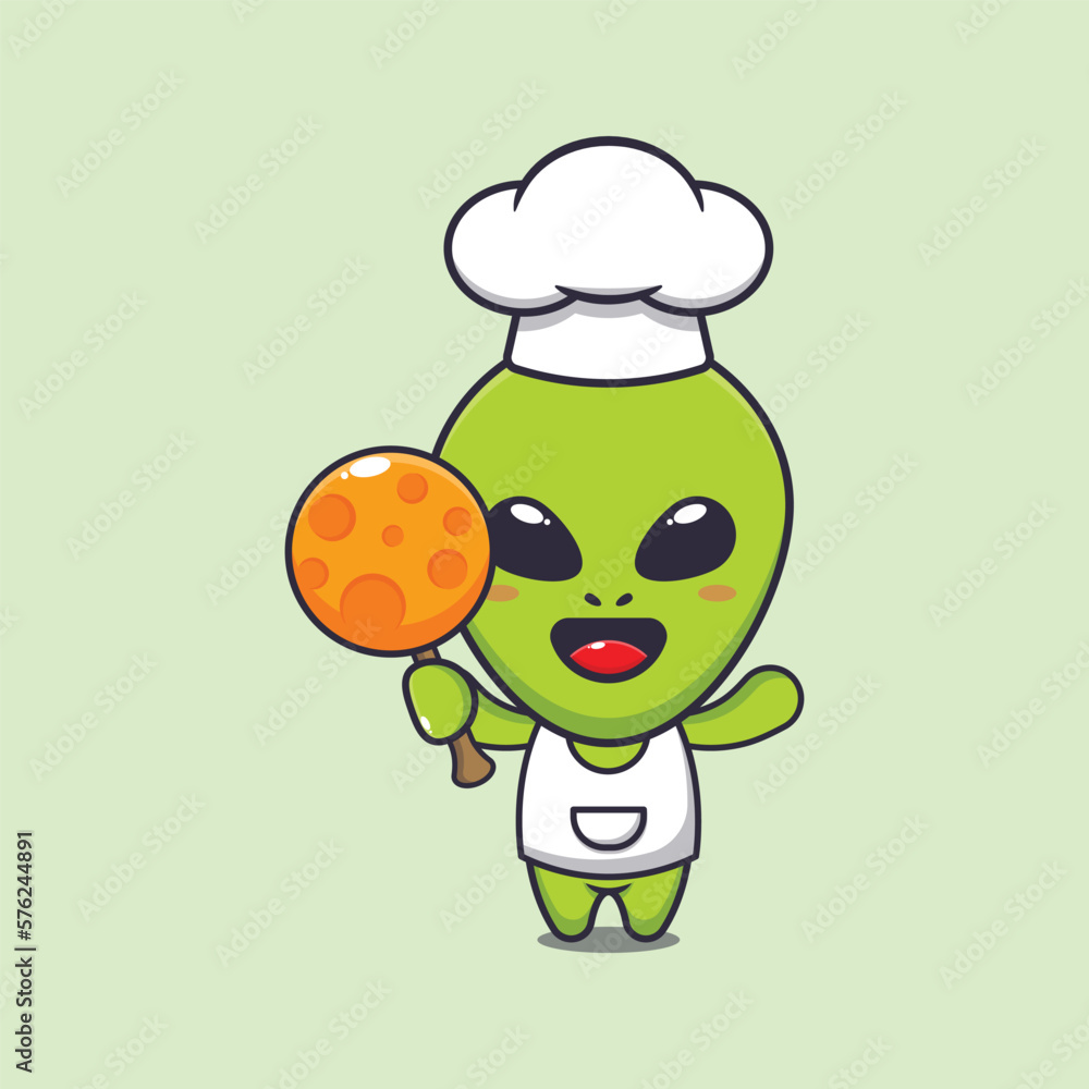 Cute chef alien with candy moon cartoon vector illustration. Stock ...