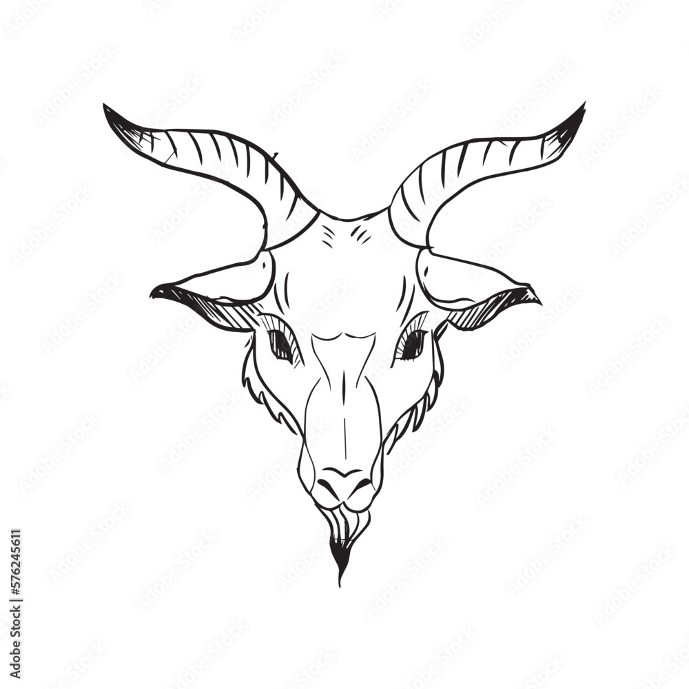 Ocult head of goat with horns. Demonology and sacrifice symbol for ...