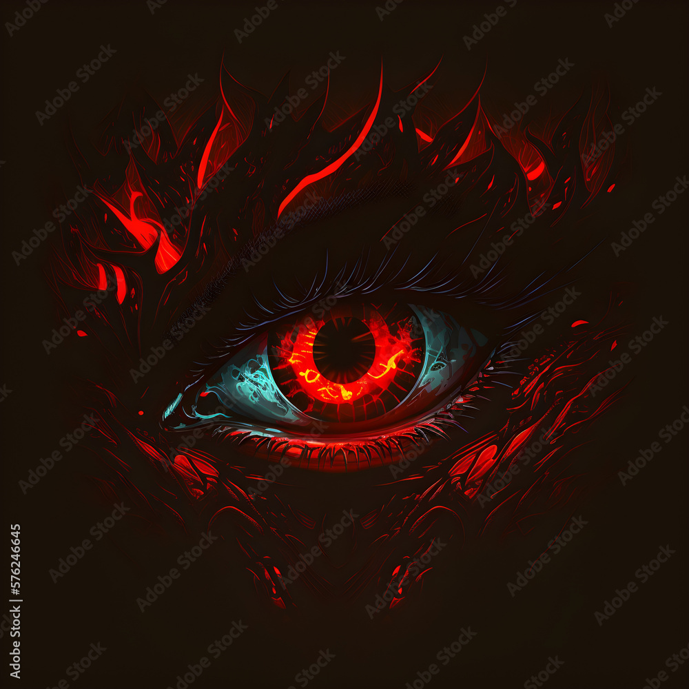 Red glowing demonic eyes from hell Stock Illustration | Adobe Stock