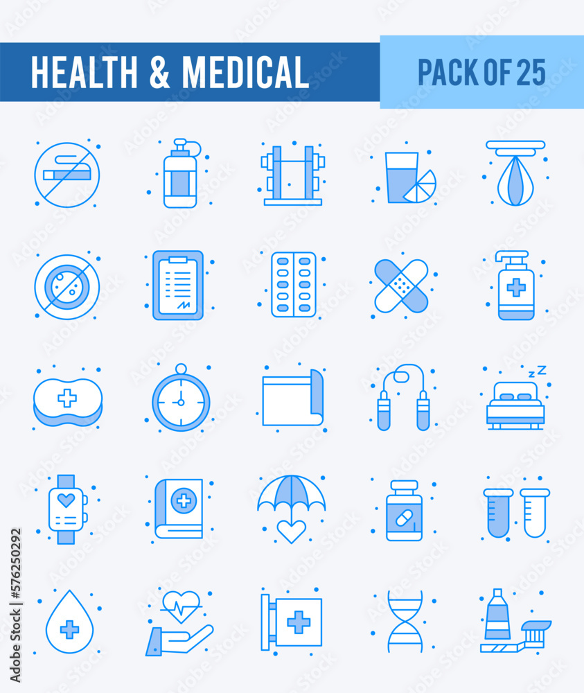 25 Health and Medical. Two Color icons Pack. vector illustration. Stock ...