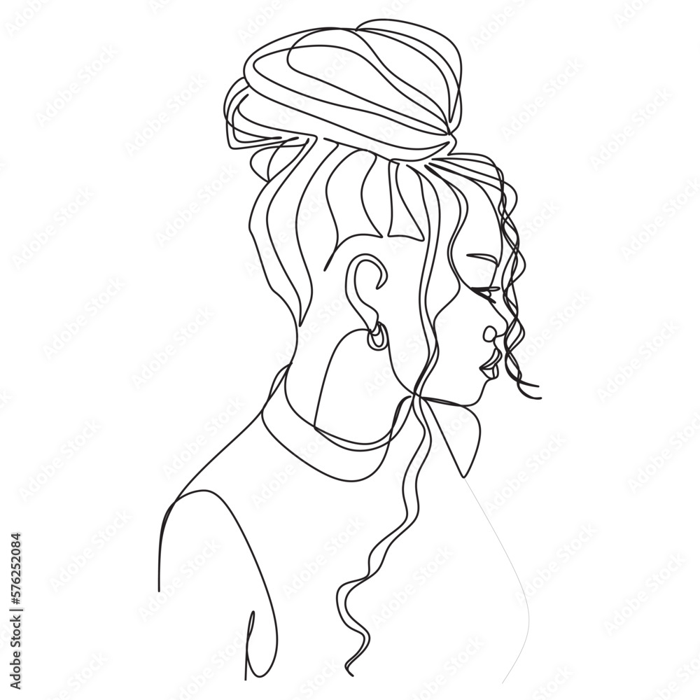 Line Art Black Woman Face Drawing. Line Art Woman. Portrait ...