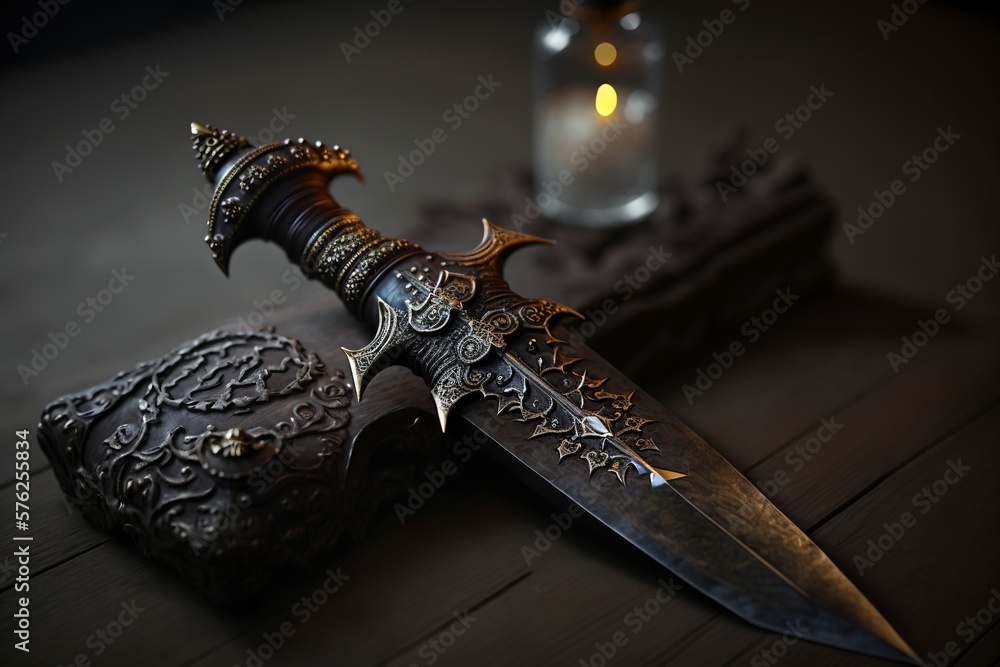 ampire ritual dagger, Necronomicon dagger, Dagger of black magic on a ...