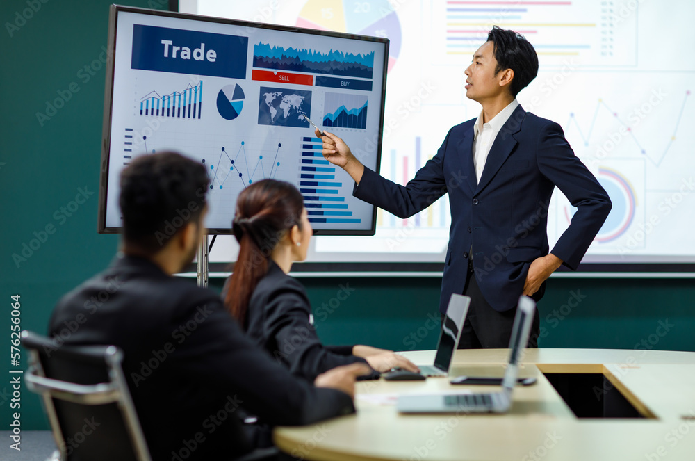 Millennial Asian professional successful male businessman presenter ...