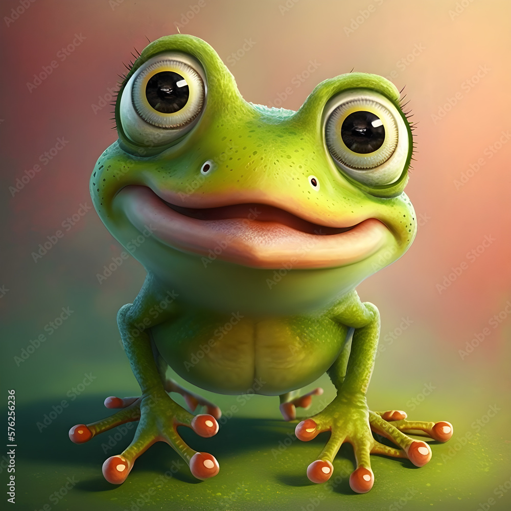super cute little Frog rendered in the style of pixar cartoon ...