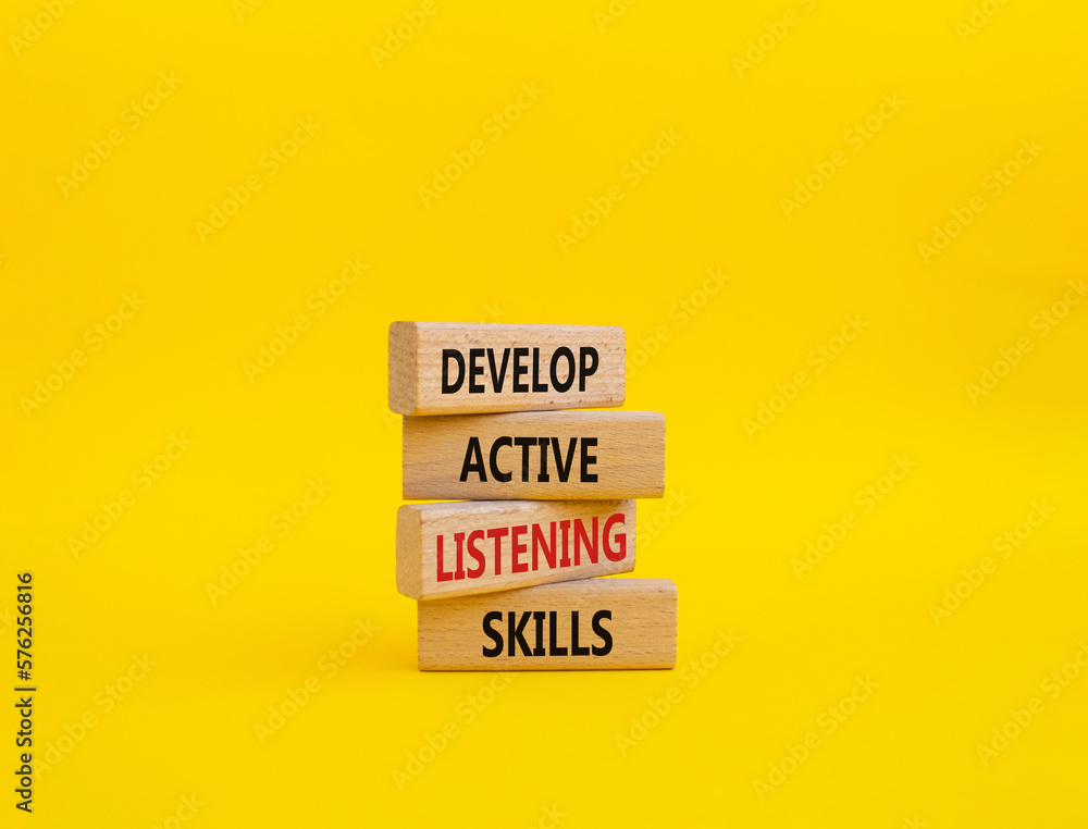 Listening skills symbol. Concept word Develop active listening skills ...